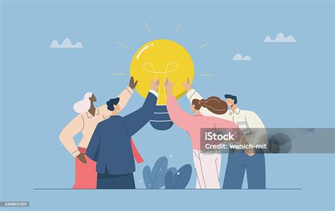 크리 에이 티브 브레인 스토밍 팀워크 비즈니스 성공을위한 팀 또는 협업 아이디어 공유 크리에이티브 비즈니스 팀 손 터치 전구 플랫 벡터 디자인 일러스트레이션 팀워크에 대한