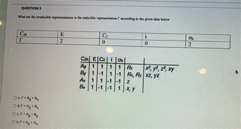 Solved Question 3 What Are The Irreducible Representations