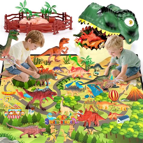 Funmagic Dinosaur Toys With Play Mat 46pcs Realistic Jurassic