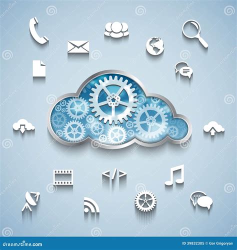 Gear Wheel Cloud And Communication And Network Flat Design Stock Vector