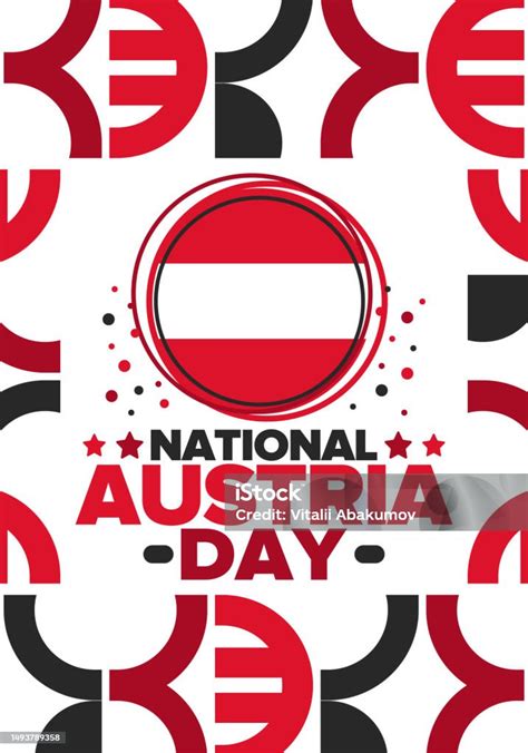 오스트리아 국경일 10 월 26 일에 매년 축하되는 국가 행복한 휴일 오스트리아 국기 애국적인 요소 포스터 카드 배너 및 배경 벡터 일러스트 레이 션 10월에 대한 스톡
