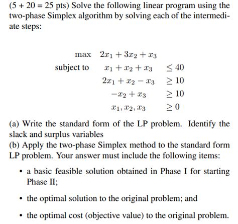 solved 5 20 25 pts solve the following linear program