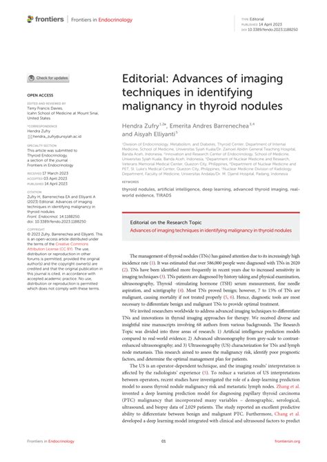 Pdf Editorial Advances Of Imaging Techniques In Identifying Malignancy In Thyroid Nodules