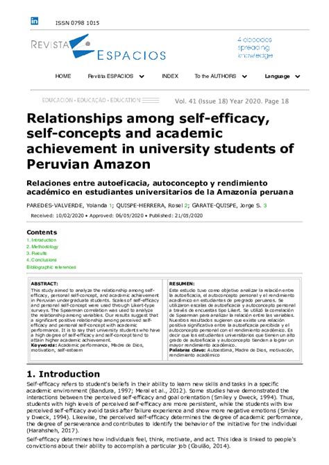 Pdf Relationships Among Self Efficacy Self Concepts And Academic