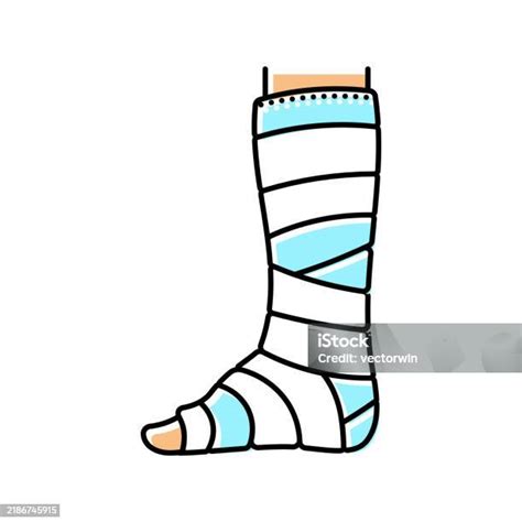 다리 캐스트 골절 부상 색상 아이콘 벡터 일러스트 레이 션 다리 신체 부분에 대한 스톡 벡터 아트 및 기타 이미지 다리 신체 부분 벡터 부목 Istock