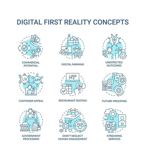 Digital First Reality Turquoise Concept Icons Set Ecommerce Business