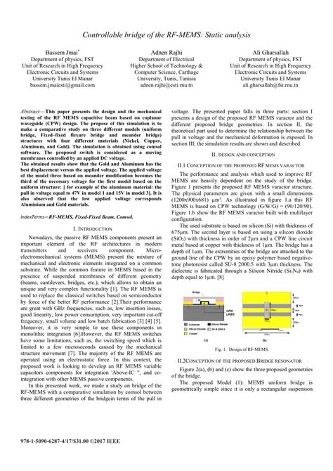 PDF Controllable Bridge Of The RF MEMS Static Analysis