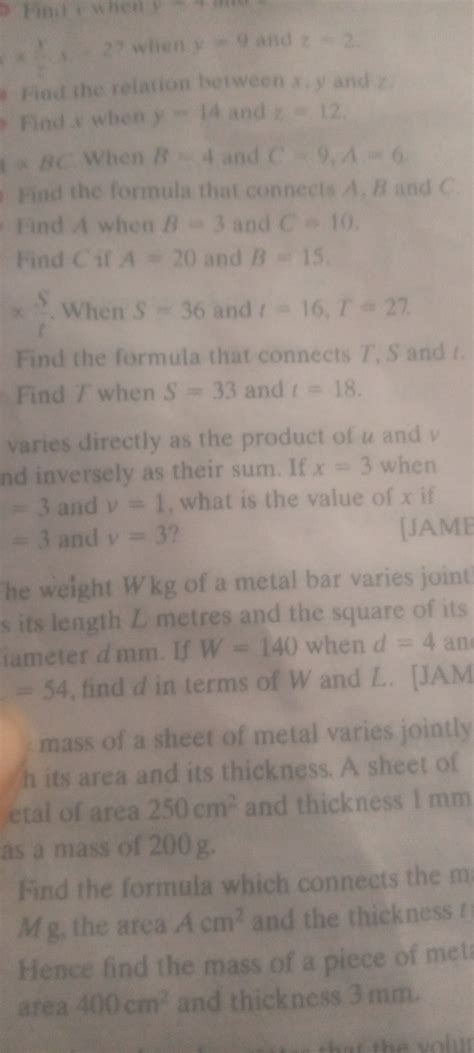 Xy27 When Y9 And Z2find The Relation Between Xy Andfind X When Y 1