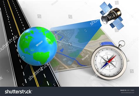 3d Illustration Map Earth Compass Stock Illustration 698110885