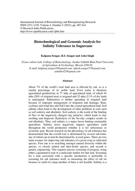 Pdf Biotechnological And Genomic Analysis For Salinity Tolerance In