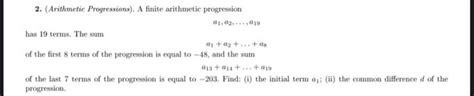 Solved 2 Arithmetic Progressions A Finite Arithmetic