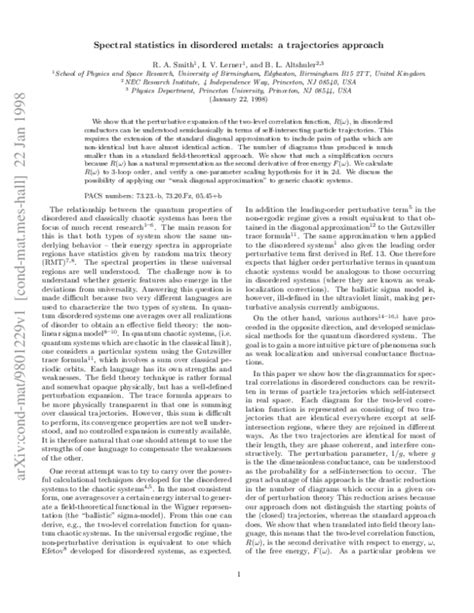 Pdf Spectral Statistics In Disordered Metals A Trajectories Approach