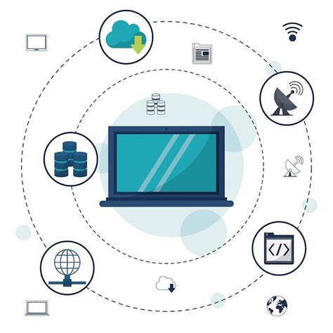 Premium Vector Laptop And Icons Network Connections And Communications