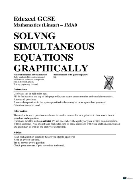 67 Solving Simultaneous Equations Graphically Pdf