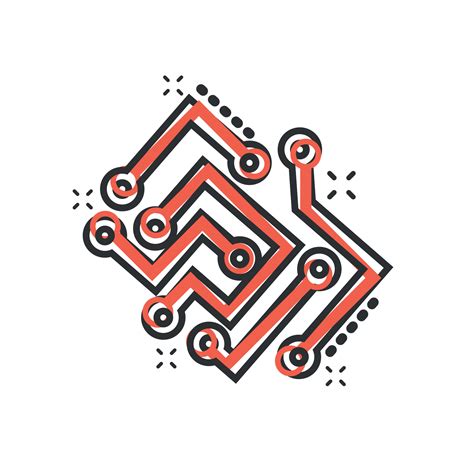 Circuit Board Icon In Comic Style Technology Microchip Vector Cartoon Illustration Pictogram