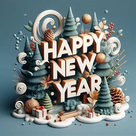 Premium Ai Image Happy New Year 3d Rendered Text Illustration Background