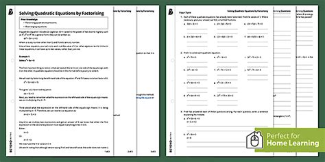 👉 Solving Quadratic Equations By Factorising Ks4 Walkthrough Worksheet