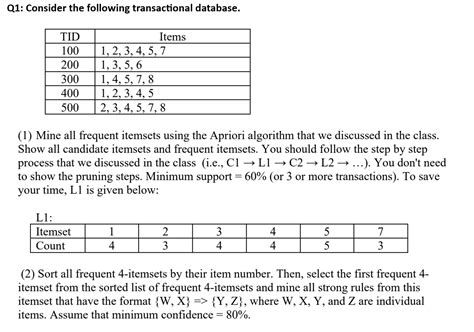 q1 consider the following transactional database