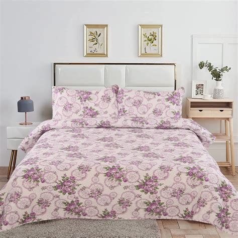 Jessy Home Queenfull Floral Bedding Set Purple Green Botanical
