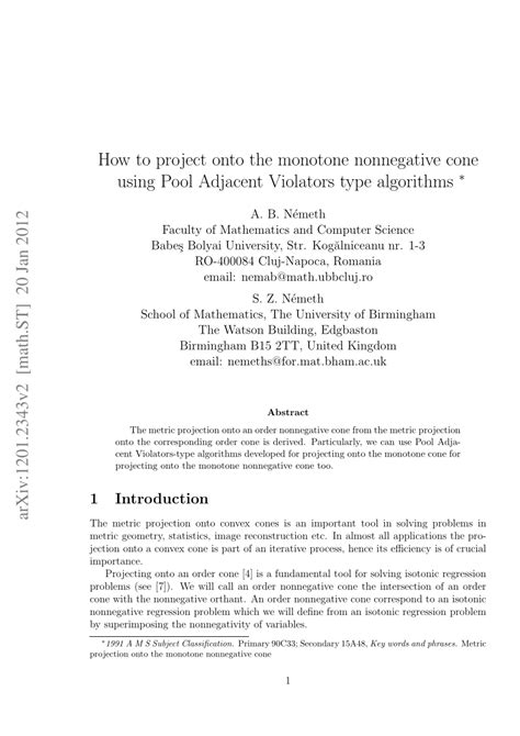 Pdf How To Project Onto The Monotone Nonnegative Cone Using Pool Adjacent Violators Type
