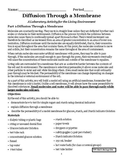 New York Living Environment Diffusion Through A Membrane Lab With Answers