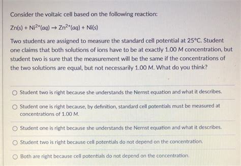 Solved Consider The Voltaic Cell Based On The Following