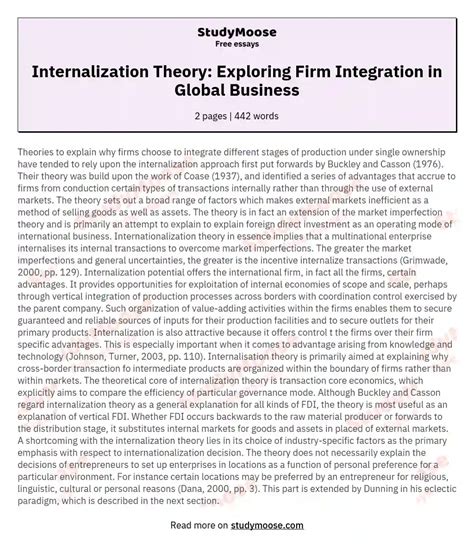 Internalization Theory Exploring Firm Integration In Global Business Free Essay Example