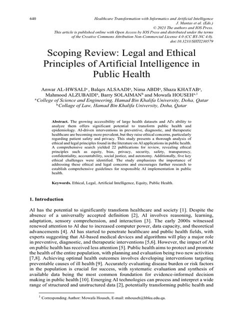 Scoping Review Legal And Ethical Principles Of Artificial Intelligence In Public Health Pdf