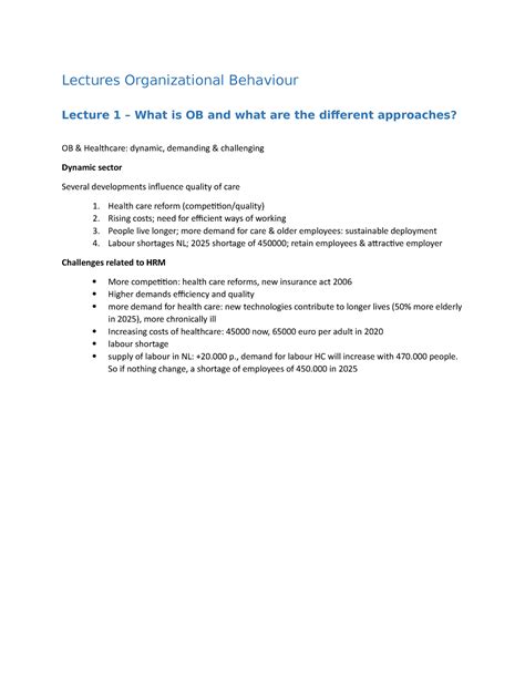 Lectures Organizational Behaviour Lectures Organizational Behaviour