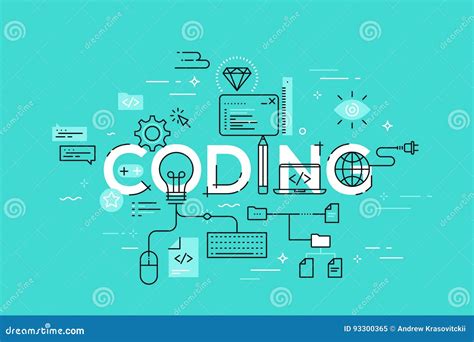 Flat Style Thin Line Banner Design Of Coding Stock Vector