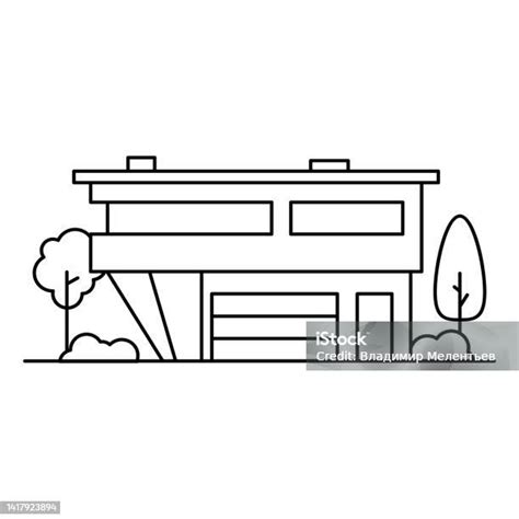 얇은 선 아이콘 교외 현대 집 모바일 응용 프로그램 또는 웹 사이트의 기호입니다 건물 외관에 대한 스톡 벡터 아트 및 기타 이미지 건물 외관 건축 교외 Istock