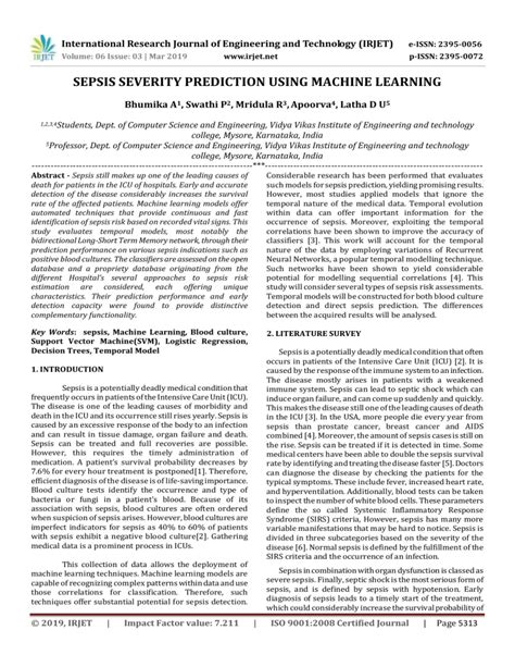 Sepsis Prediction With Machine Learning A Research Paper