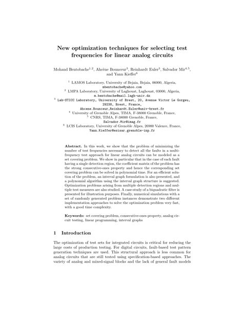 Pdf Minimizing Test Frequencies For Linear Analog Circuits New Models And Efficient Solution