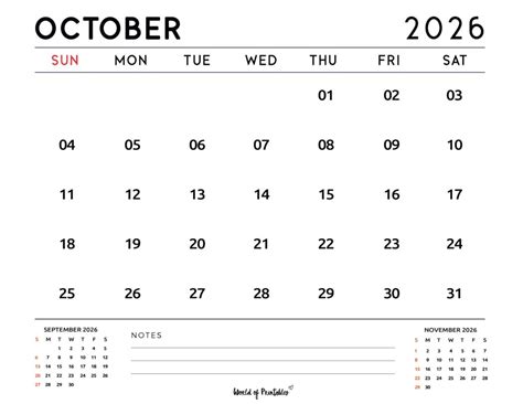 Free Printable October 2026 Calendars 200 Designs World Of Printables