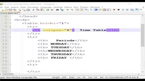 Html Tutorial How To Create A School Timetable In Html Youtube