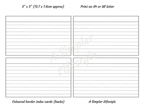 Printable Index Cards With Coloured Borders X Organisation Cards Planner Cards Planner