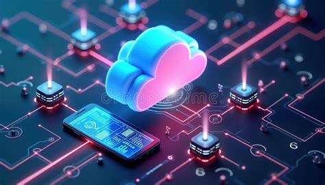 Futuristic Illustration Shows Cloud Storage System Mobile Device