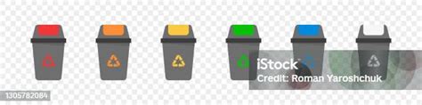 휴지통 쓰레기통 플라스틱 유기 전자 폐기물 금속 유리 종이로 분류 된 쓰레기 통 벡터 일러스트레이션 0명에 대한 스톡 벡터 아트