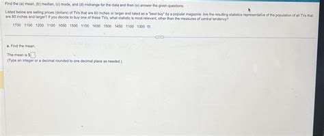 solved find the a mean b median c modo and d