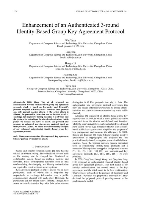 Pdf An Enhanced Authenticated 3 Round Identity Based Group Key Agreement Protocol