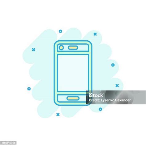 만화 스타일의 전화 장치 기호 아이콘입니다 흰색 고립 된 배경에 스마트 폰 벡터 만화 그림입니다 전화 비즈니스 개념 스플래시 효과입니다 Lcd에 대한 스톡 벡터 아트 및