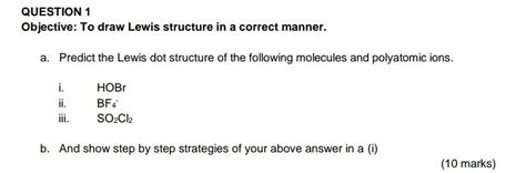 Solved QUESTION Objective To Draw Lewis Structure In A Chegg
