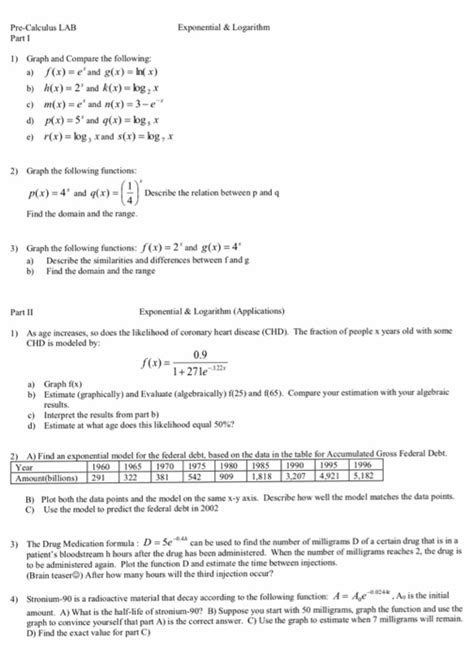 Solved Exponential Logarithm Pre Calculus LAB Part I Chegg Com