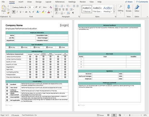 MS Word Employee Performance Evaluation Template Etsy