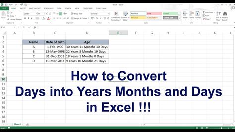 How To Convert Days Into Years Months And Days In Excel Hindi