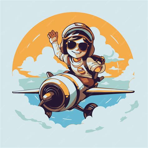 Premium Vector Cartoon Aviator Girl Flying In The Sky Vector Illustration