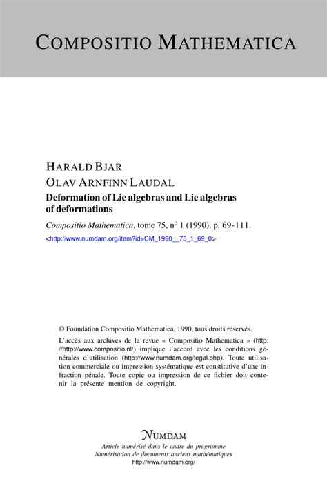 Pdf Deformation Of Lie Algebras And Lie Algebras Of Deformations