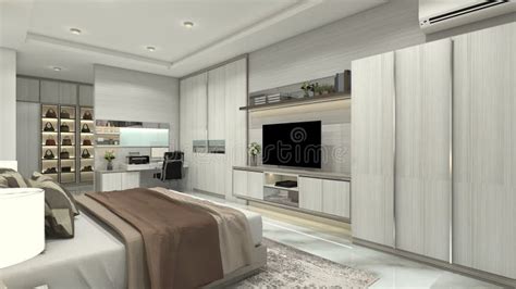 Luxury Master Bedroom Design With Tv Cabinet Work Desk Clothes Wardrobe And Display Collection