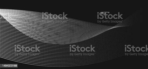 부드럽고 편안한 모양 벡터 추상적 배경은 검은 색 위에 흐르는 입자의 물결 움직임에 점의 곡선 라인 고요하고 부드러운 이미지 아이디어에 대한 스톡 벡터 아트 및 기타 이미지