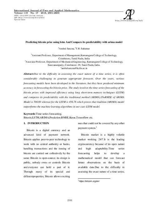 Pdf Predicting Bitcoin Price Using Lstm And Compare Its Predictability With Arima Model 1